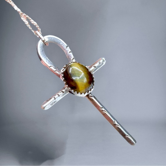 Vintage | Jewelry | Vintage Native American Sterling Tigers Eye Cross ...